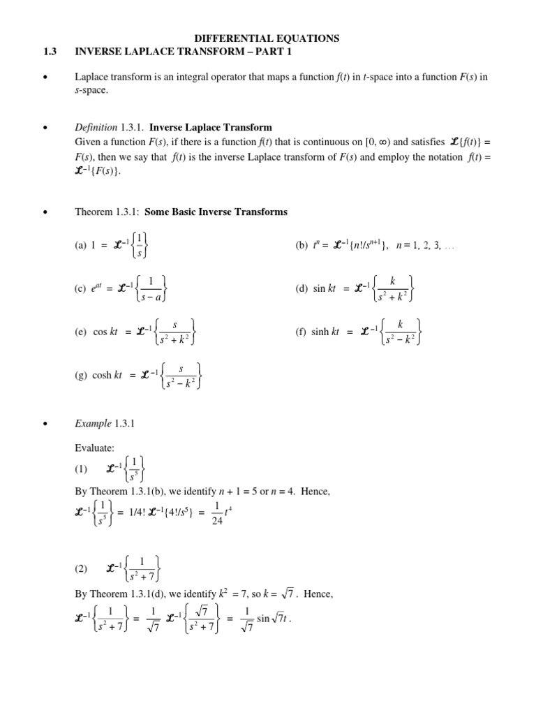 S-Space.: Differential Equations 1.3 Inverse Laplace Transform - Part 1 ...