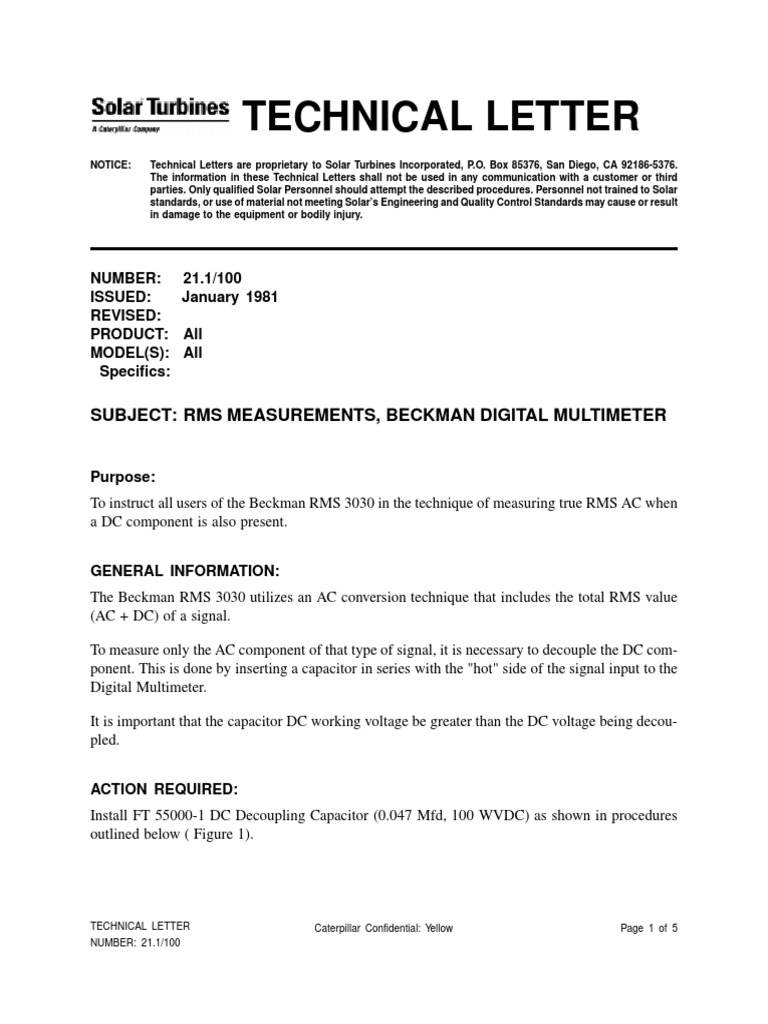 Technical Letter: Subject: Rms Measurements, Beckman Digital Multimeter ...