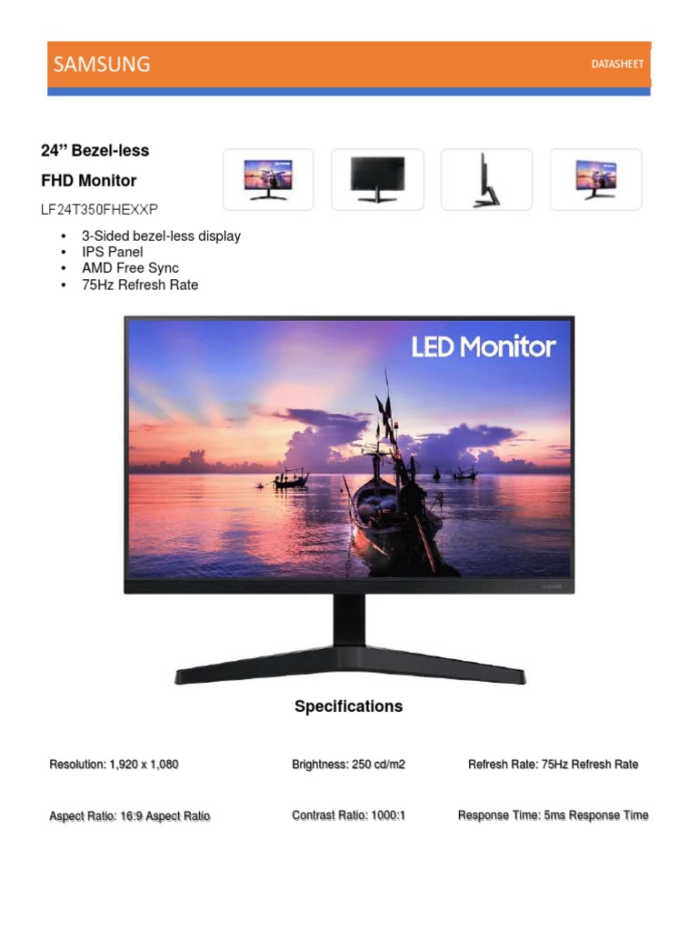 DATA SHEET - Samsung 24 Monitor LF24T350FHEXXP | PDF | Computer Monitor | Hdmi