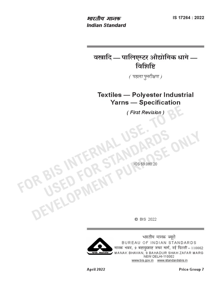 Textiles - Polyester Industrial Yarns - Specification: Indian Standard | PDF | Textiles | Creep ...