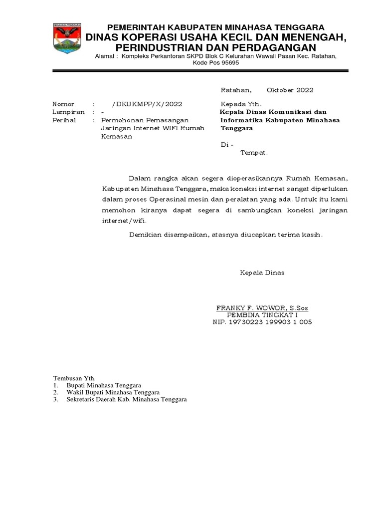 Surat Permohonan Pemasangan Wifi | PDF