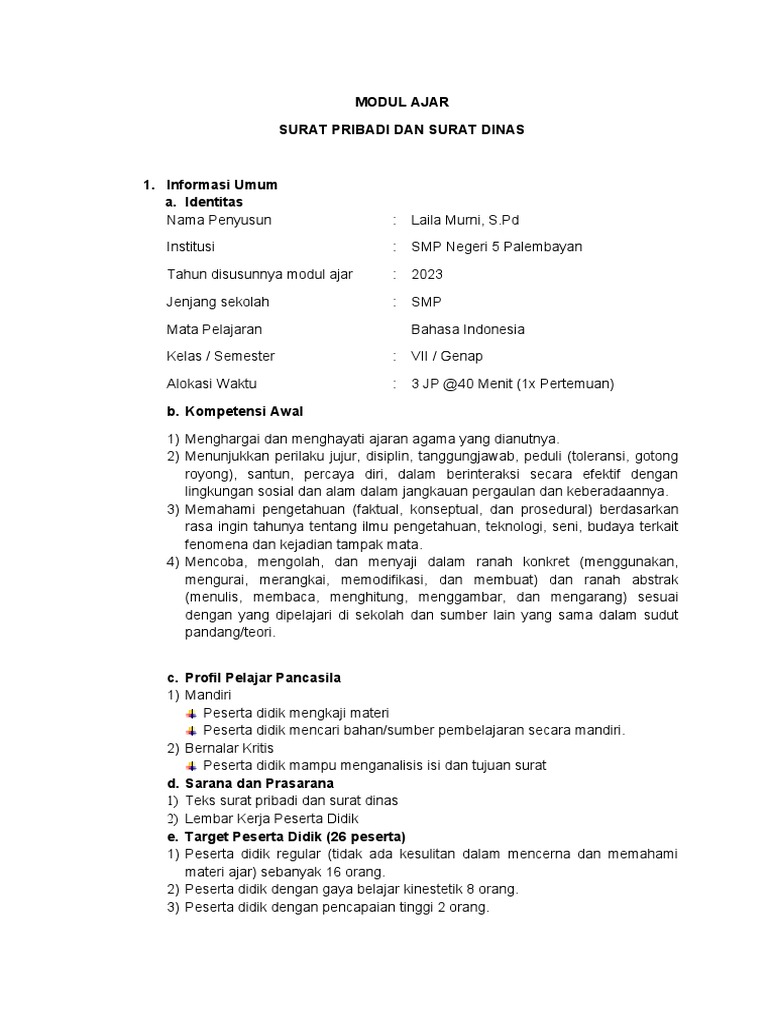 Modul Ajar Surat 1 SMT 2 | PDF