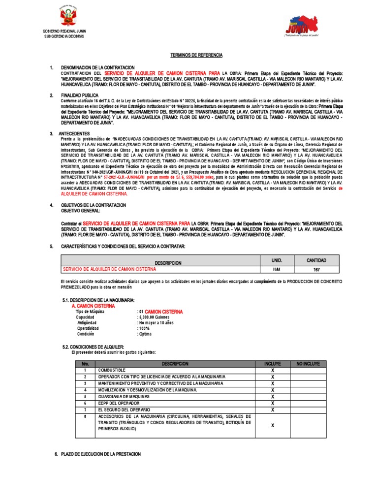 Tdr-1288-Servicio de Alquiler de Camion Cisterna | PDF