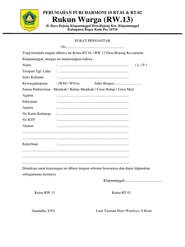 SURAT PENGANTAR RT RW-dikonversi | PDF