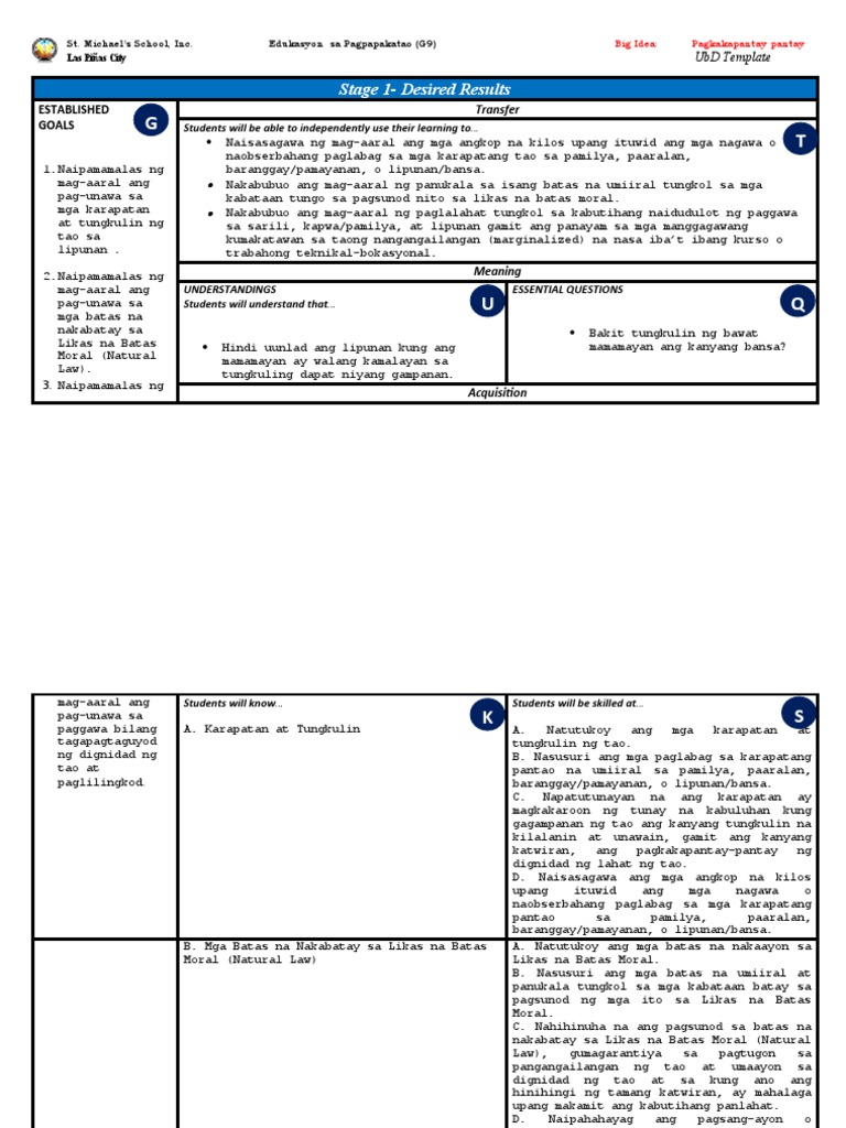 Ubd - ESP 9 - 2ndQTR - Doc - Learning Plan | PDF Ubd - ESP 9 - 2ndQTR - Doc - Learning Plan | PDF