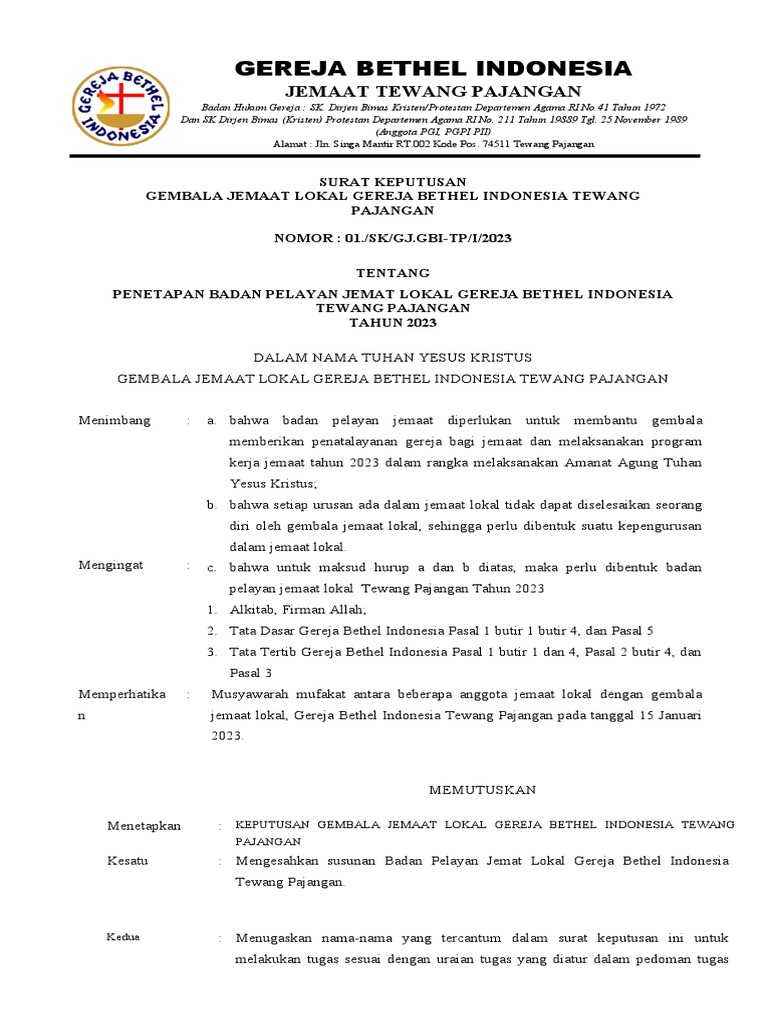 SK Pengurus Gereja 2023 | PDF
