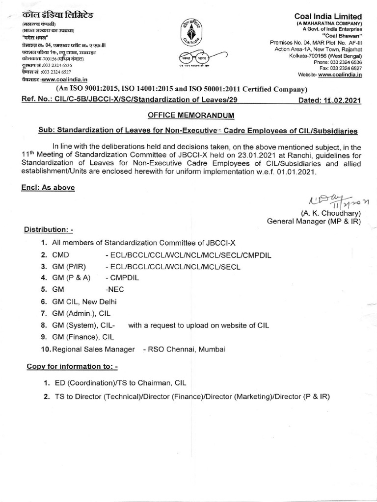 Standardization of Leaves For Non-Executive | PDF | Employment | Child Care