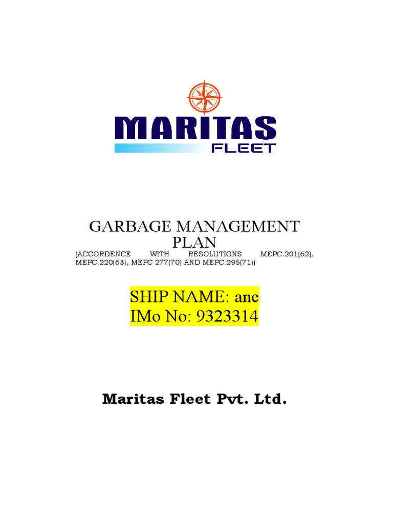 Garbage Management Plan: Ship Name: Ane Imo No: 9323314 | PDF | Waste ...