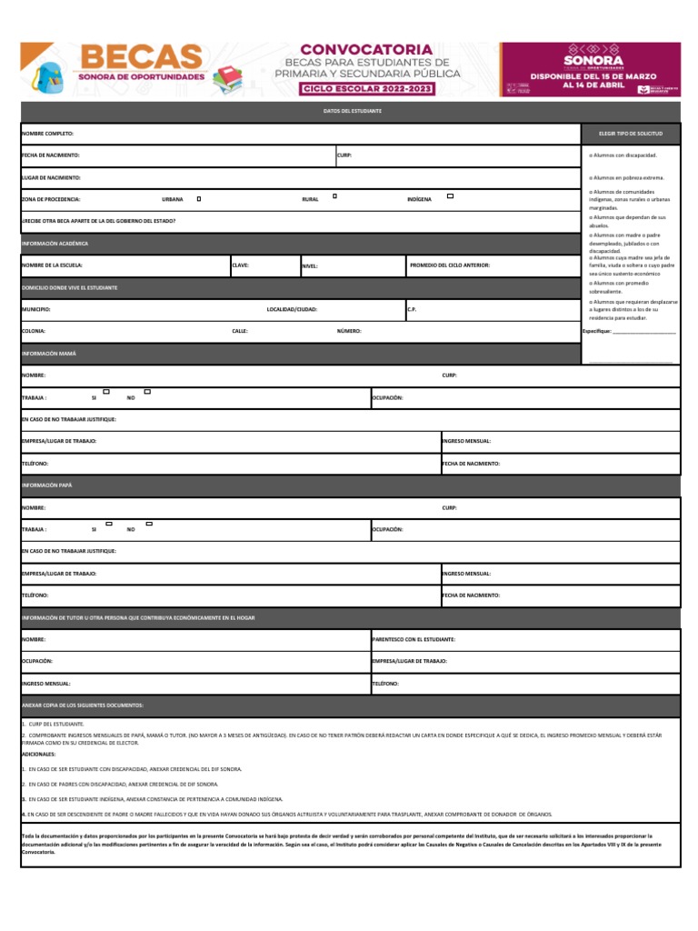 Formato para Solicitud de Beca 2023 | PDF
