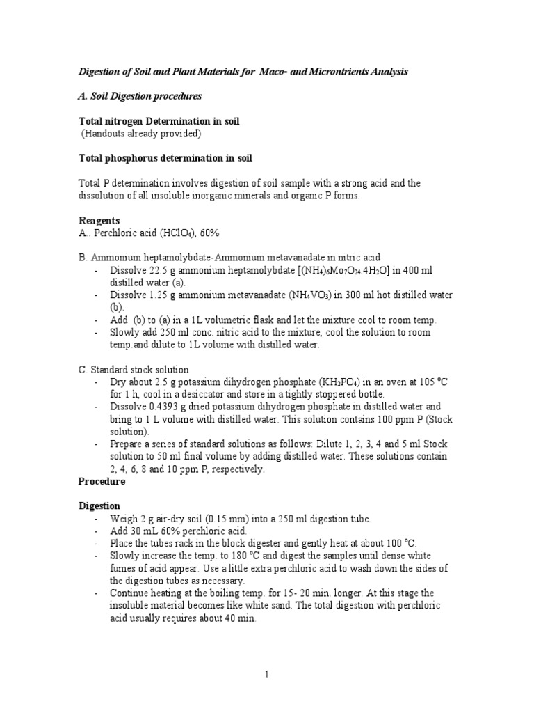 Digestion Procedures Handouts | PDF | Nitric Acid | Acid