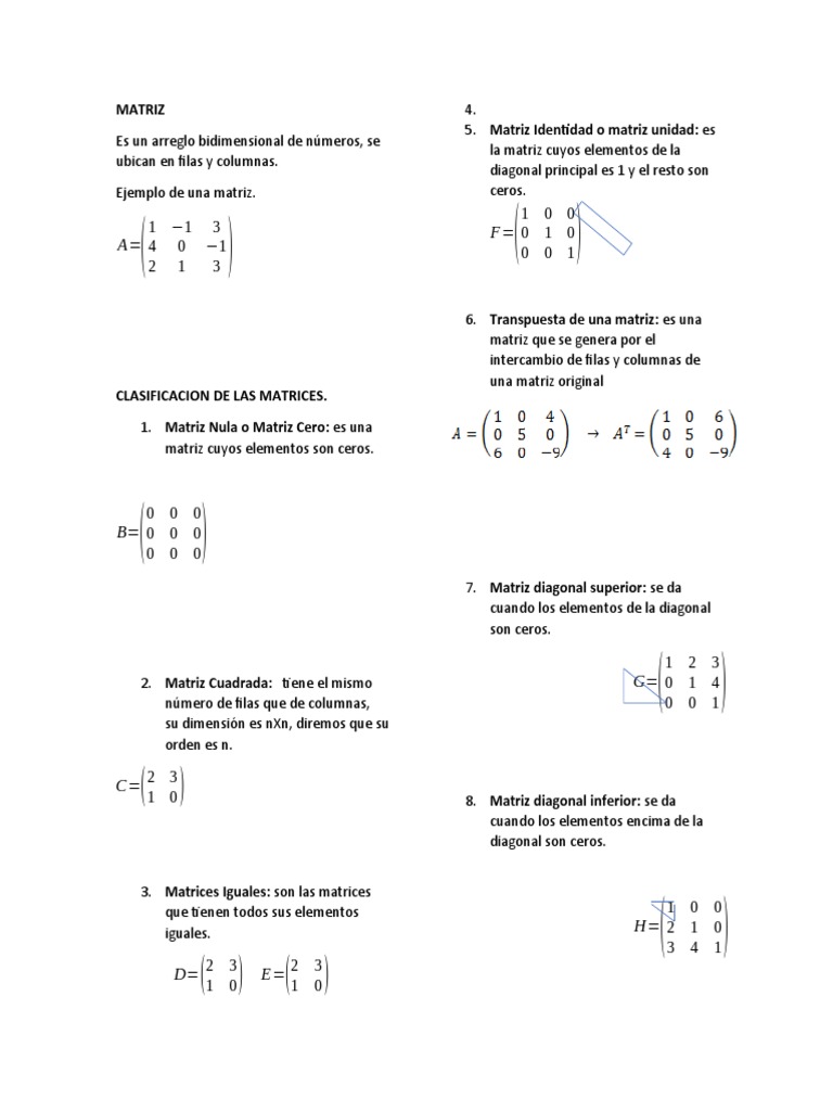 teoria abanico matrices. | PDF | Matriz (Matemáticas) | Determinante