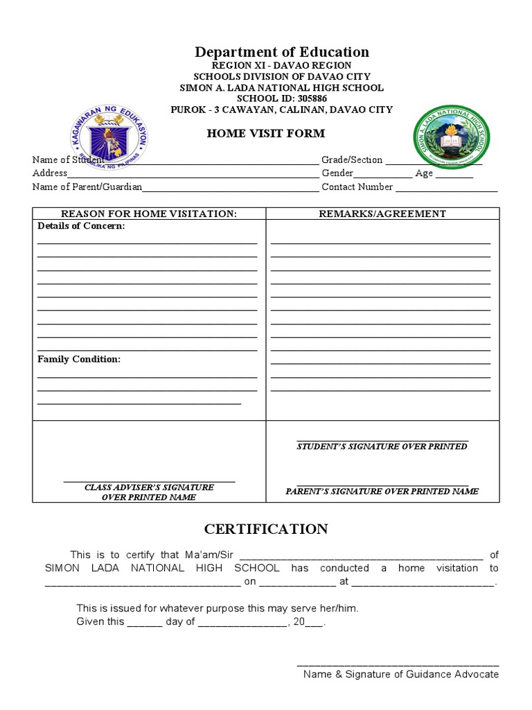 Home Visit Form | PDF | Government