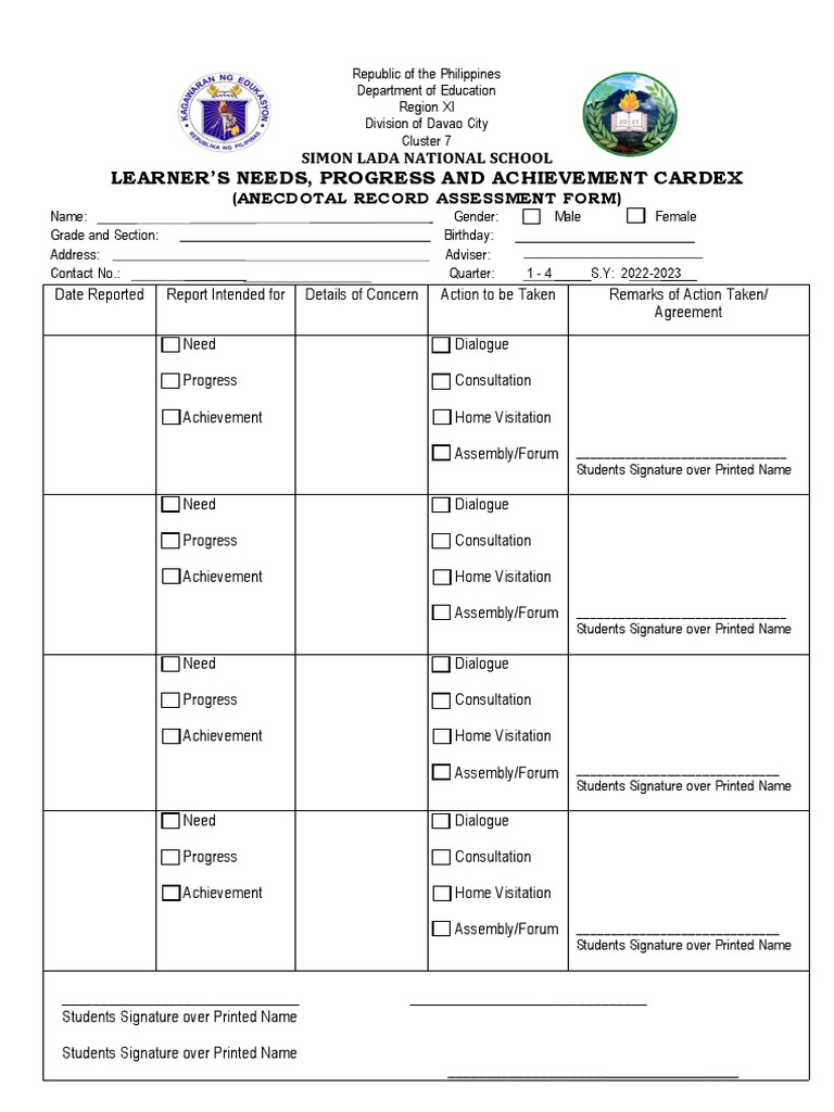 Learner progress and achievement record | PDF