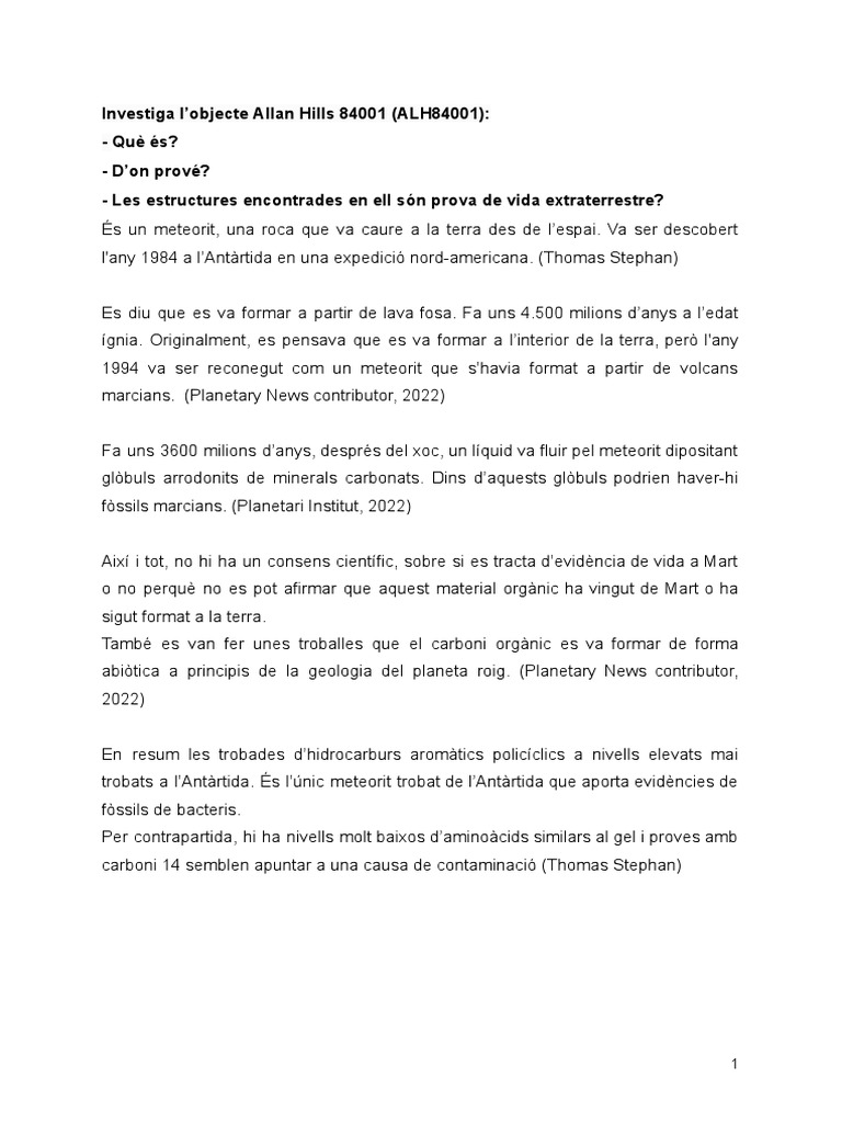 Tasca 6. Objecte Allan Hills 84001 | PDF