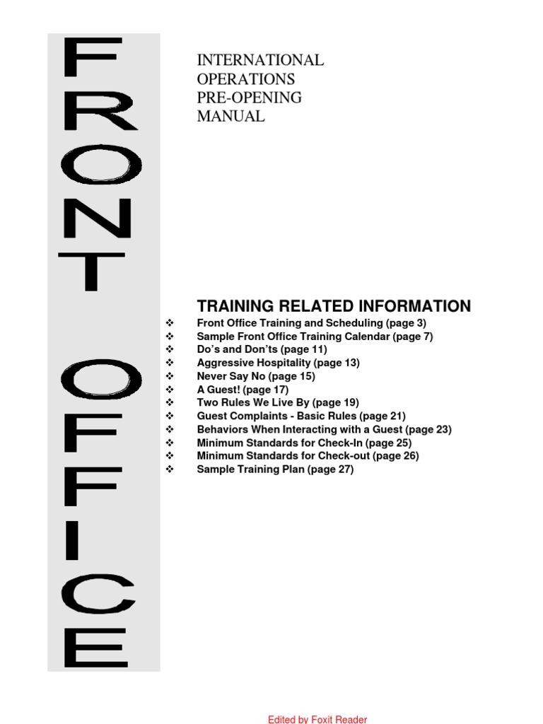 International Operations Pre-Opening Manual: Training Related ...