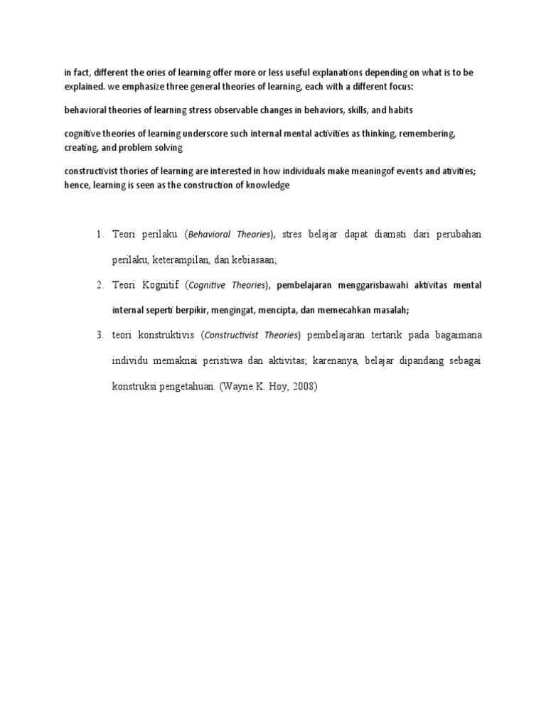 Learning Theories: Behavioral, Cognitive, Constructivist | PDF