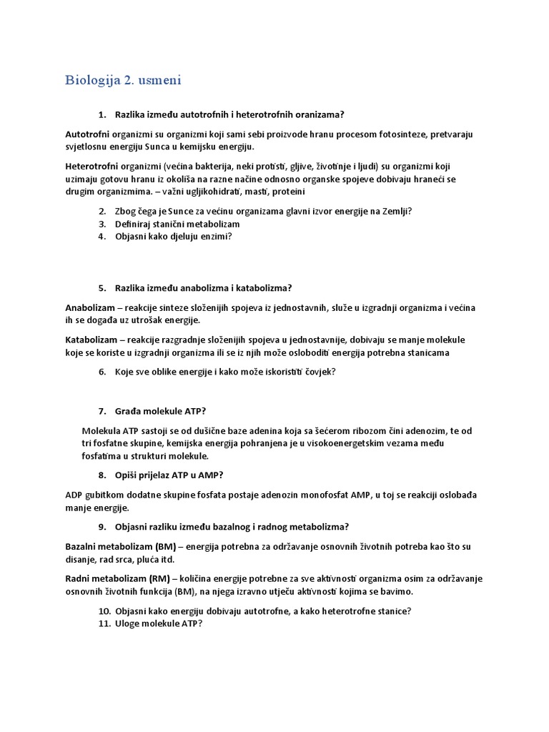 Biologija 2. Usmeni | PDF