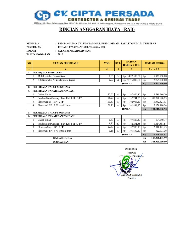 Rab Cv. Cipta Persada - Talud Tangga Seribu | PDF