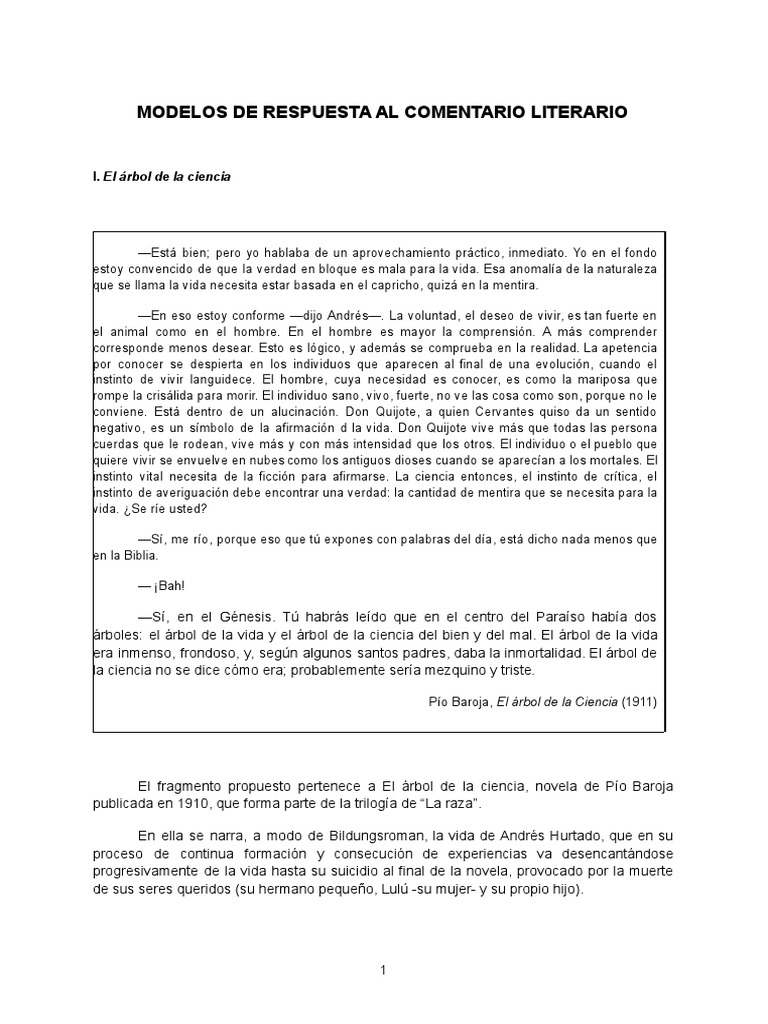 Modelos de Respuesta Al Comentario Literario | PDF