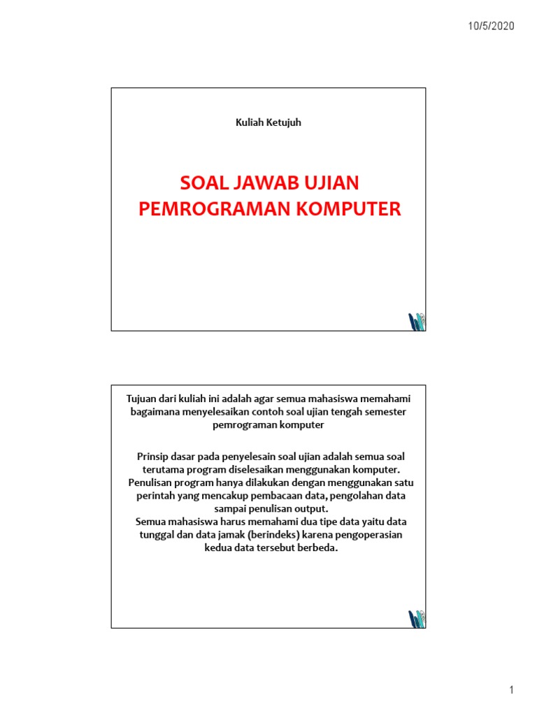 Soal Jawab Ujian Pemrograman Komputer | PDF