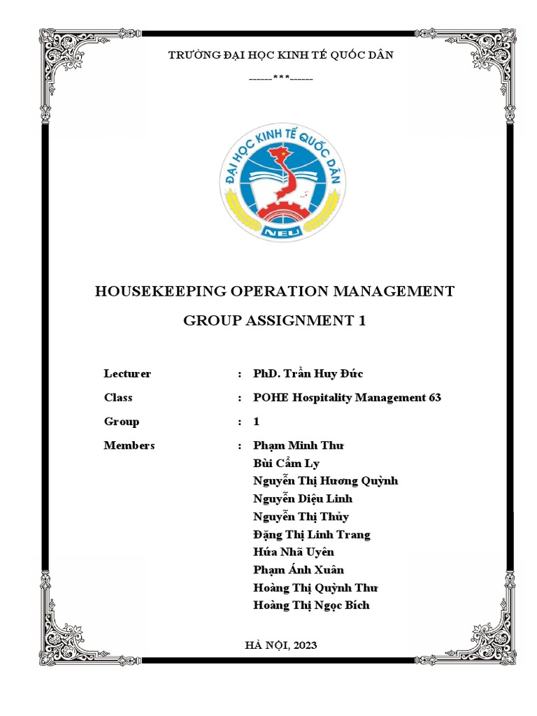 Housekeeping Operation Management Group Assignment 1: Trường Đại Học Kinh Tế Quốc Dân ...