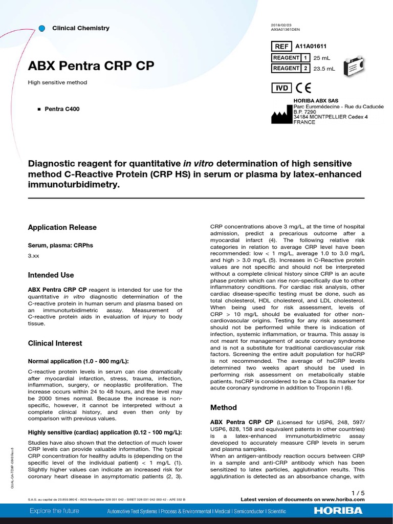 Horiba. ABX Pentra C-Reactive Protein High Sensitive (CRP HS) Method ...