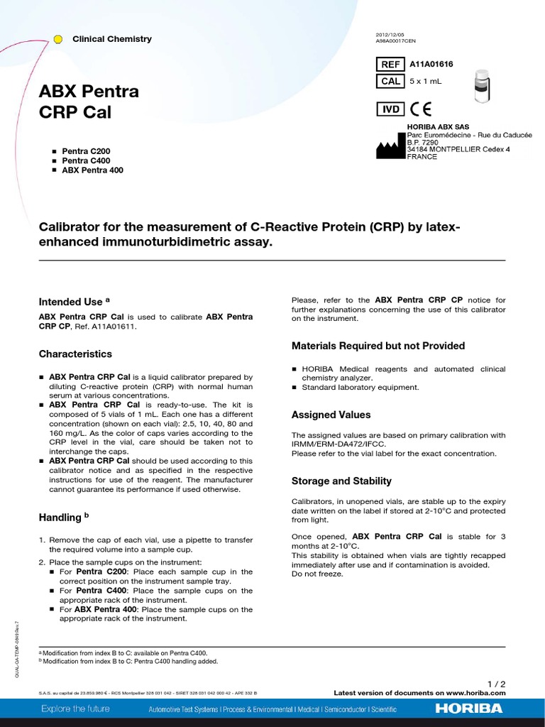 Horiba. ABX Pentra C-Reactive Protein High Sensitive (CRP HS ...