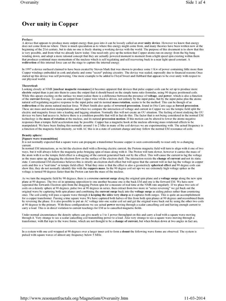 Overunity in Copper by Dave Lowrance | PDF | Nuclear Magnetic Resonance ...