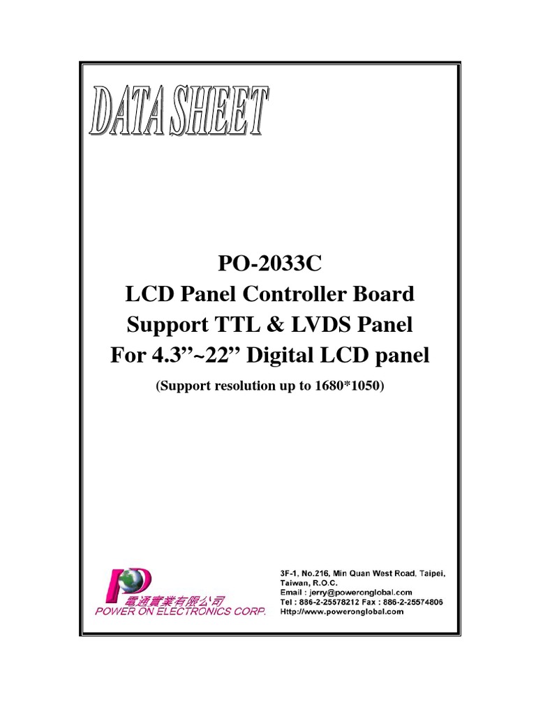 PO-2033C LCD Panel Controller Board Support TTL & LVDS Panel For 4.3 ...