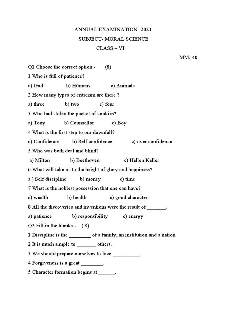 Moral Class 6 | PDF