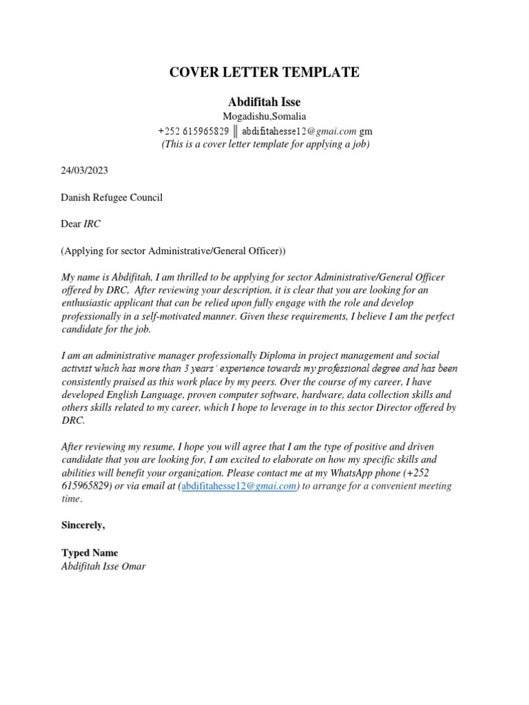 Cover Letter For DRC | PDF