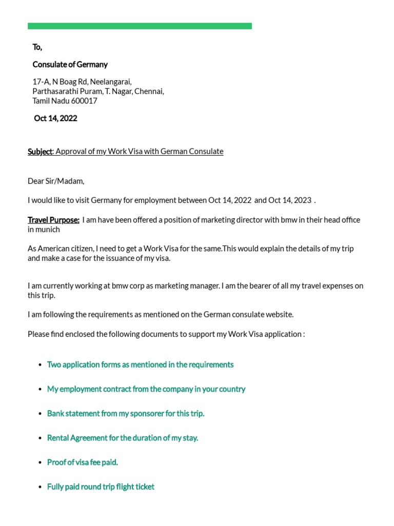 Sample Cover Letter For Work Visa 2 | PDF