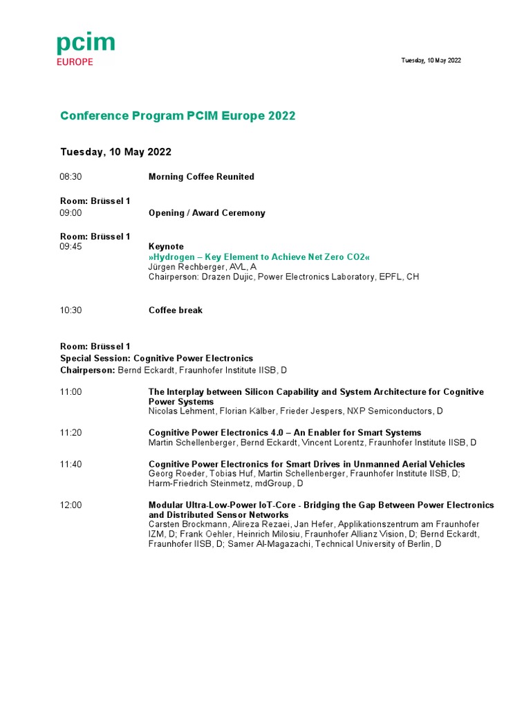 Conference Program PCIM Europe 2022: Tuesday, 10 May 2022 | PDF | Power ...