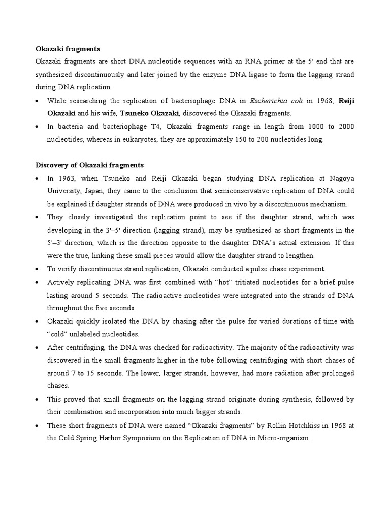Okazaki Fragments | PDF | Dna Replication | Primer (Molecular Biology)