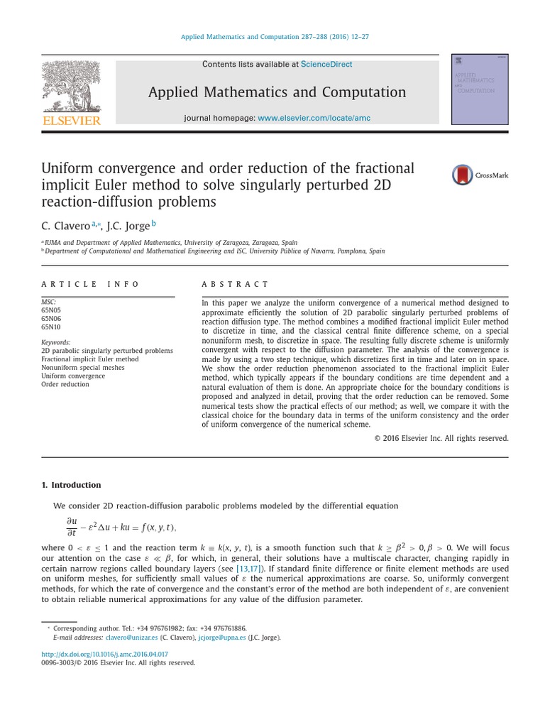 Applied Mathematics and Computation: C. Clavero, J.C. Jorge | PDF | Numerical Analysis | Analysis