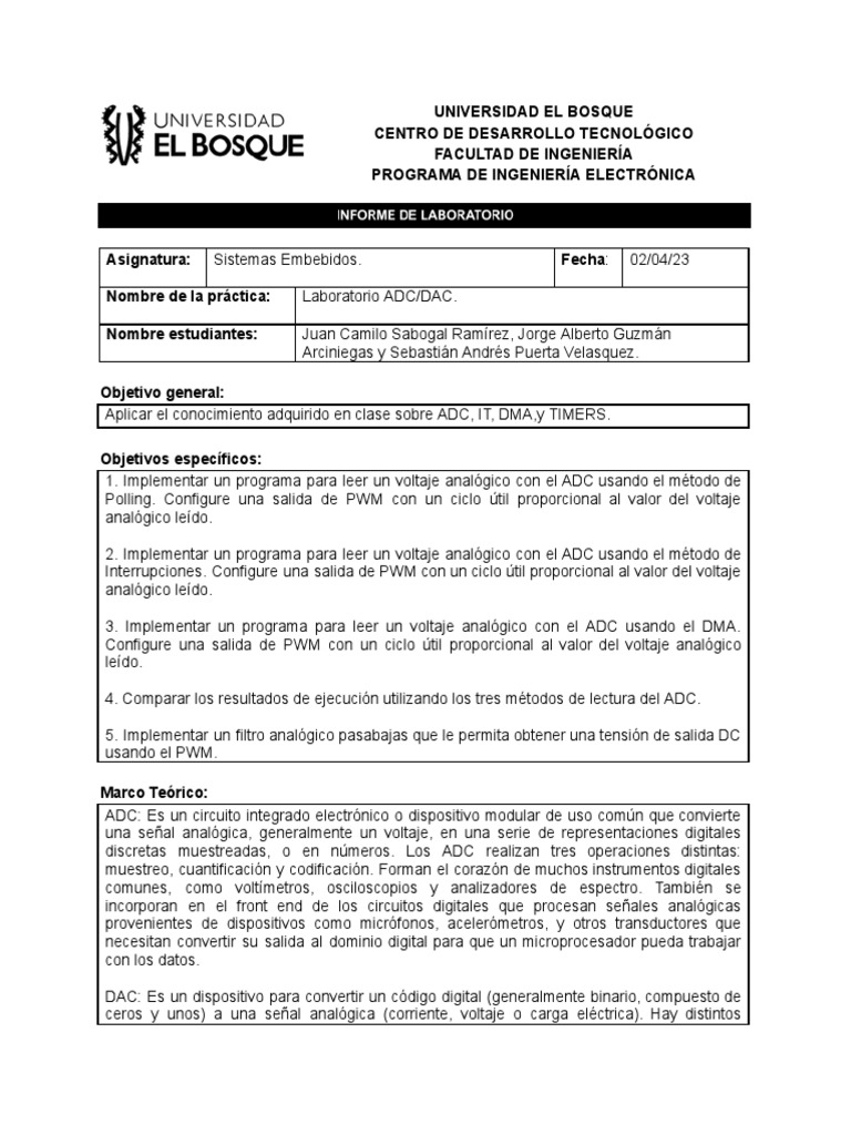 Informe de Laboratorio (ADC - DAC) - Sistemas Embebidos-Sebastian ...