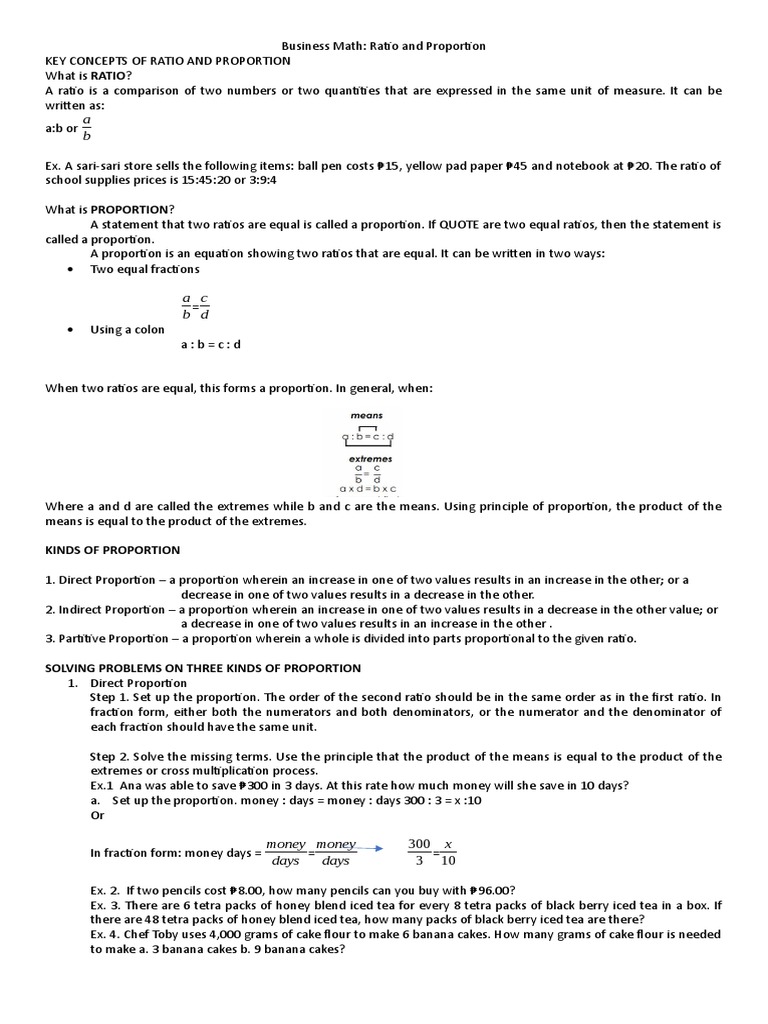 Key Concepts of Ratio and Proportion | PDF | Ratio | Breads