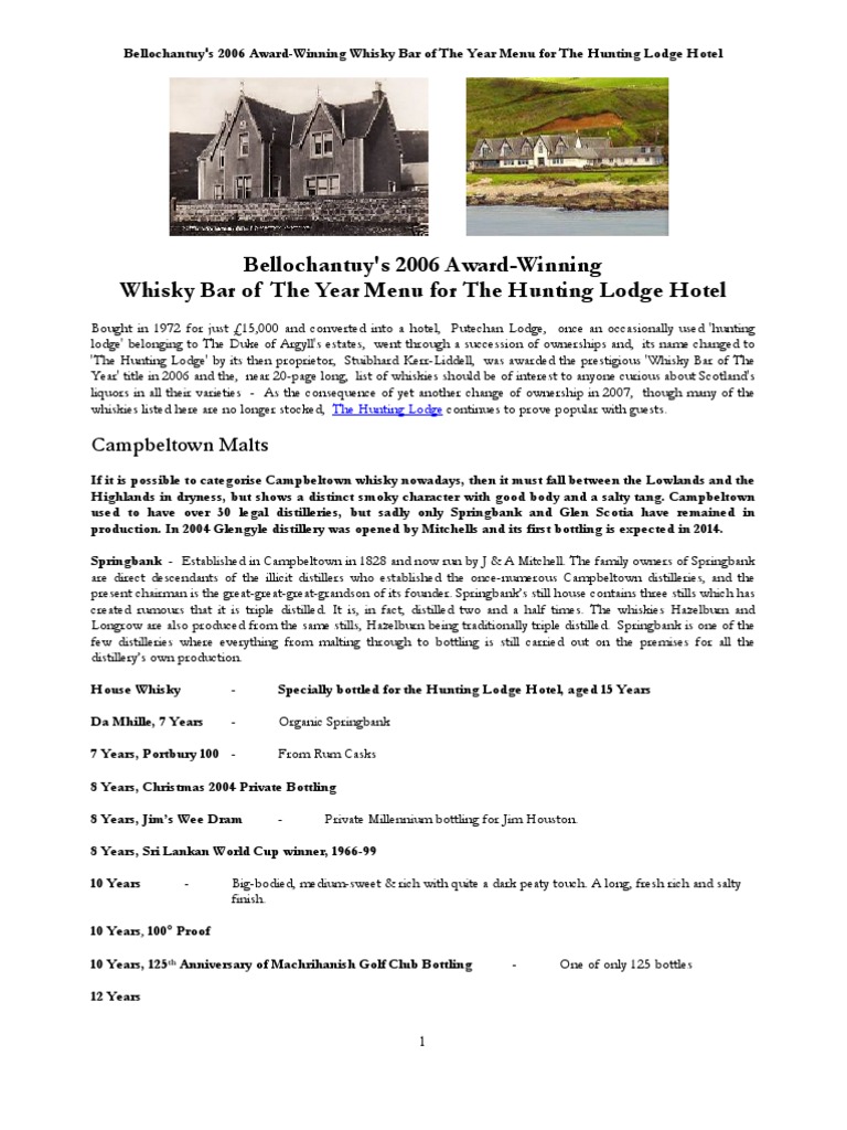 Hunting Lodge Whisky Bar Menu 2006 | PDF | Scotch Whisky | Barrel