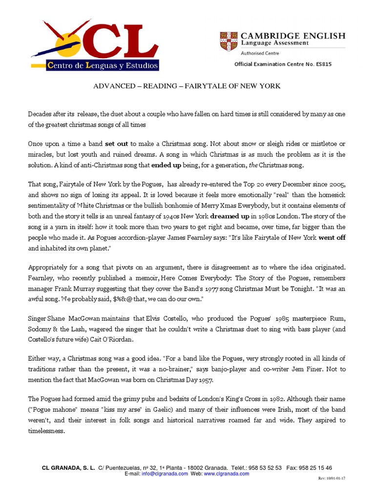 Advanced Reading Fairytale of New York | PDF | Foreign Language Studies