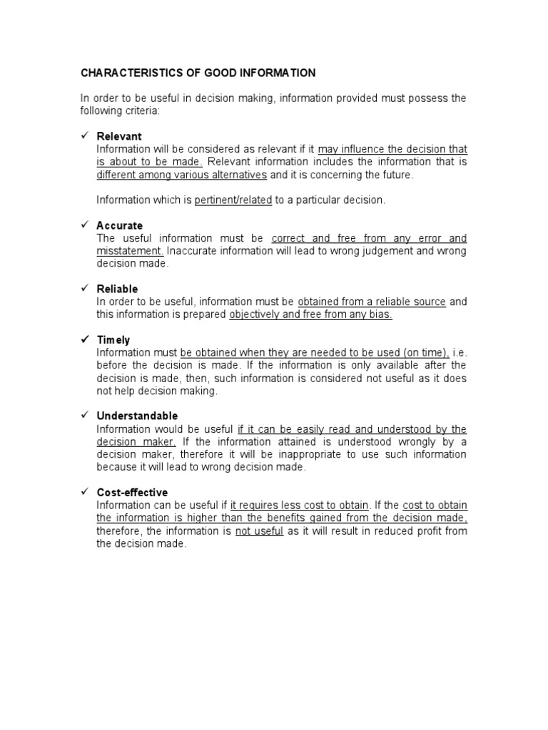 (Notes) Characteristics of Good Information | PDF