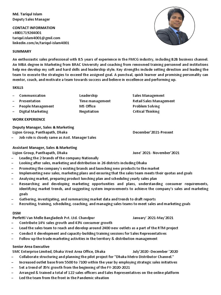 CV MD Tariqul Islam | PDF | Sales | Marketing