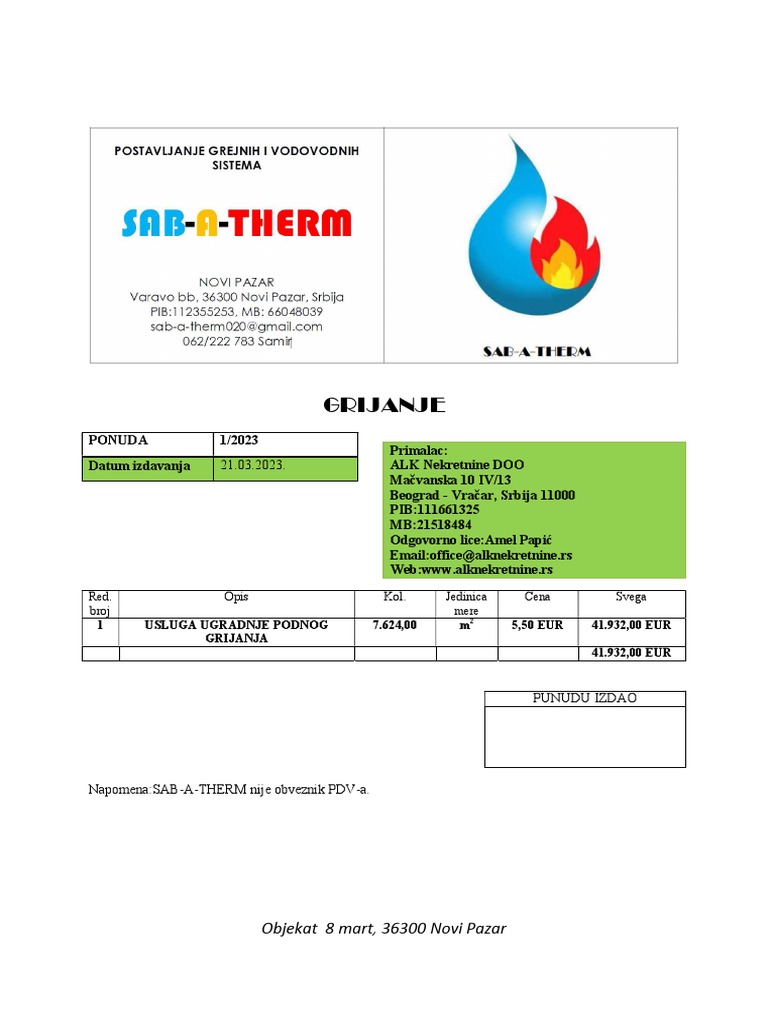Ponuda Sab A Therm | PDF