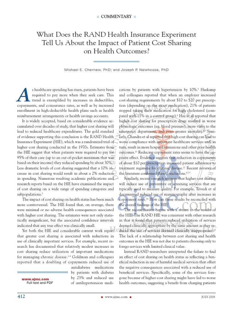 What Does The RAND Health Insurance Experiment | PDF | Chronic ...