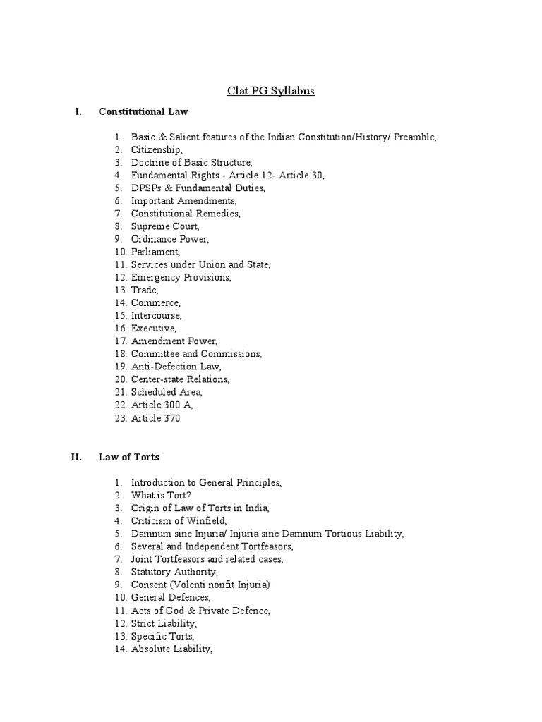 Clat PG Syllabus (AutoRecovered) | PDF | Tort | Jurisprudence