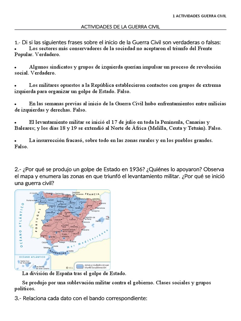 Actividades sobre la Guerra Civil Española | PDF | guerra civil ...