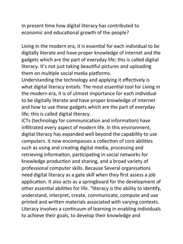In Present Time How Digital Literacy Has Contributed To Economic and ...
