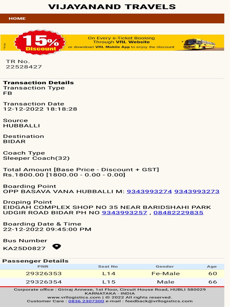 VRL Travels - Mobile Booking Site | PDF