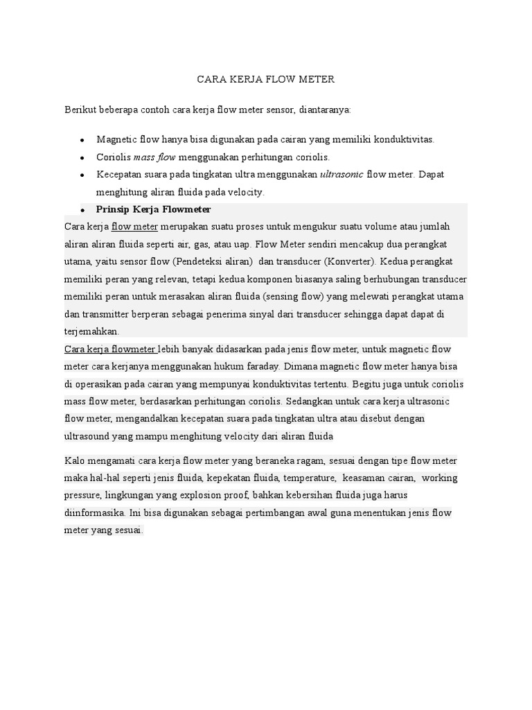 Cara Kerja Flow Meter | PDF