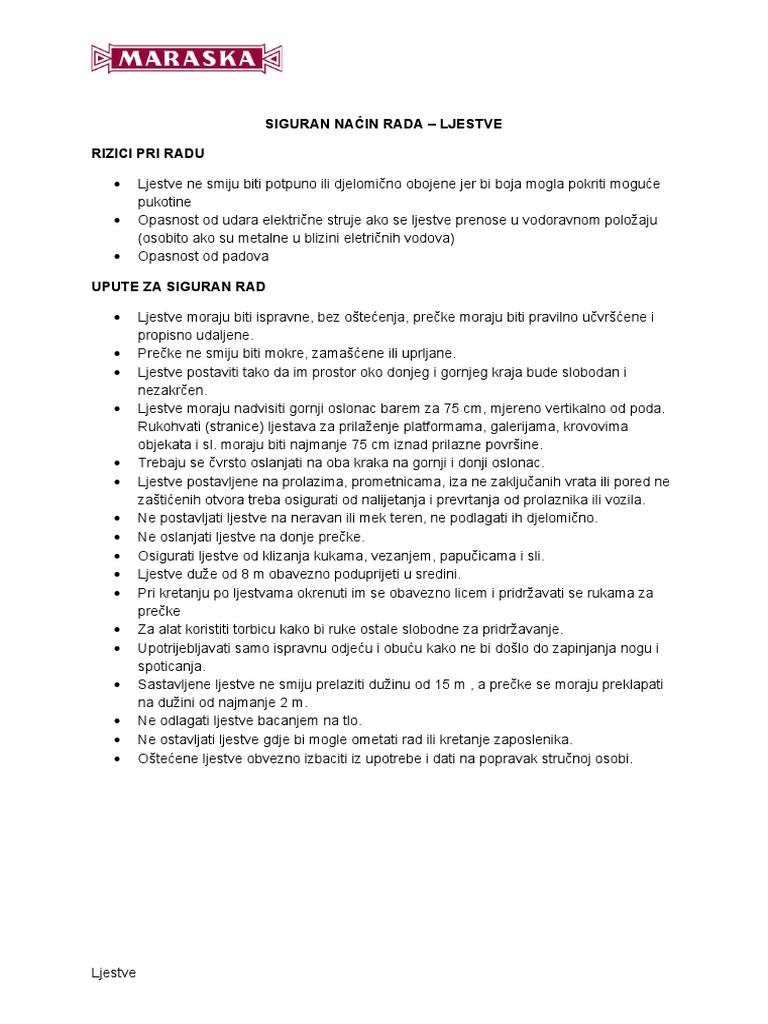 Upute - LJESTVE | PDF