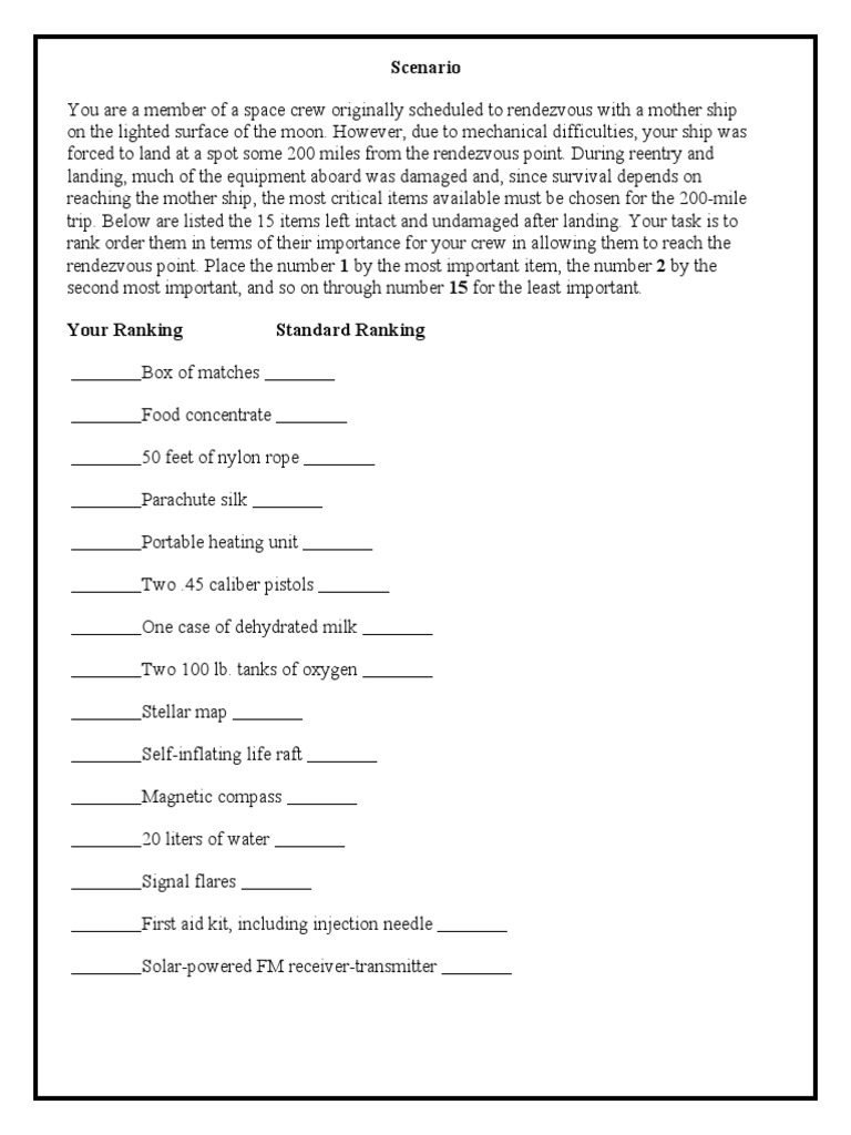 Moon Survival Equipment Ranking | PDF | Young Adult